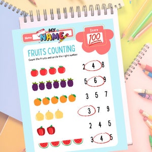 Preschool/pre-k/toddler Colorful Printable Fruits Counting Worksheet ...