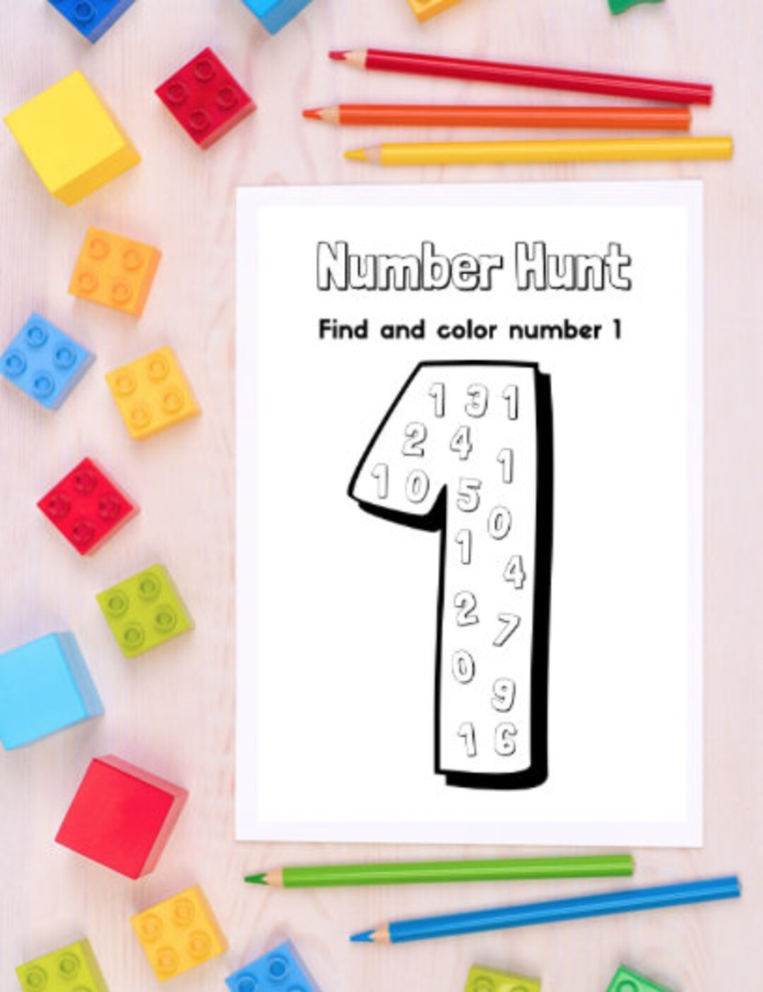 Number Hunt Preschool Worksheet - Coloring Pages - Etsy