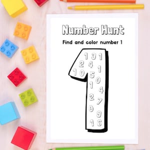 Number Hunt Preschool Worksheet - Coloring Pages - Etsy