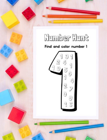 Number Hunt Preschool Worksheet - Coloring Pages - Etsy
