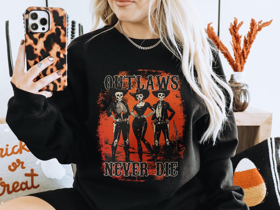 Outlaw Skeleton Sweatshirt | Western Gothic Halloween Sweater | Cowboy ...