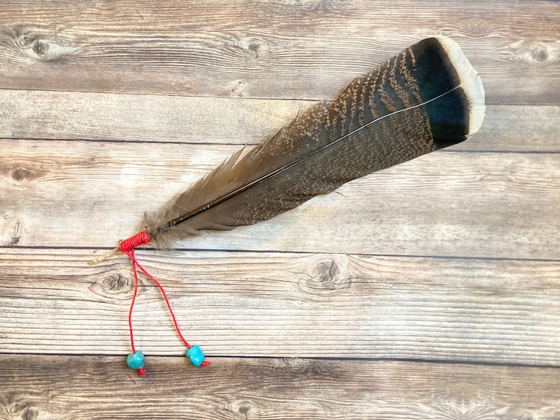 Turkey Feather - Cowboy Hat Feathers - Turquoise Beaded Hat Feather ...