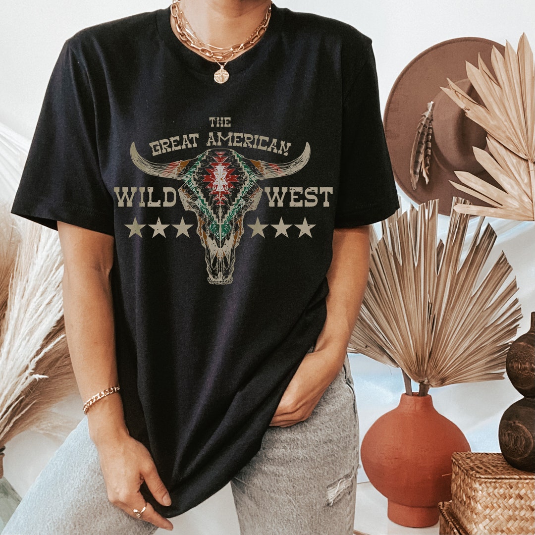 Great American Wild West T Shirt Western Graphic Tees Longhorn Skull ...