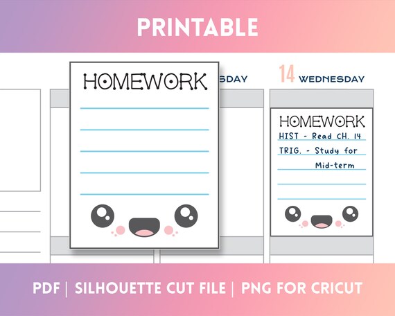 Printable Kawaii Homework Planner Stickers Journal Stickers | Etsy