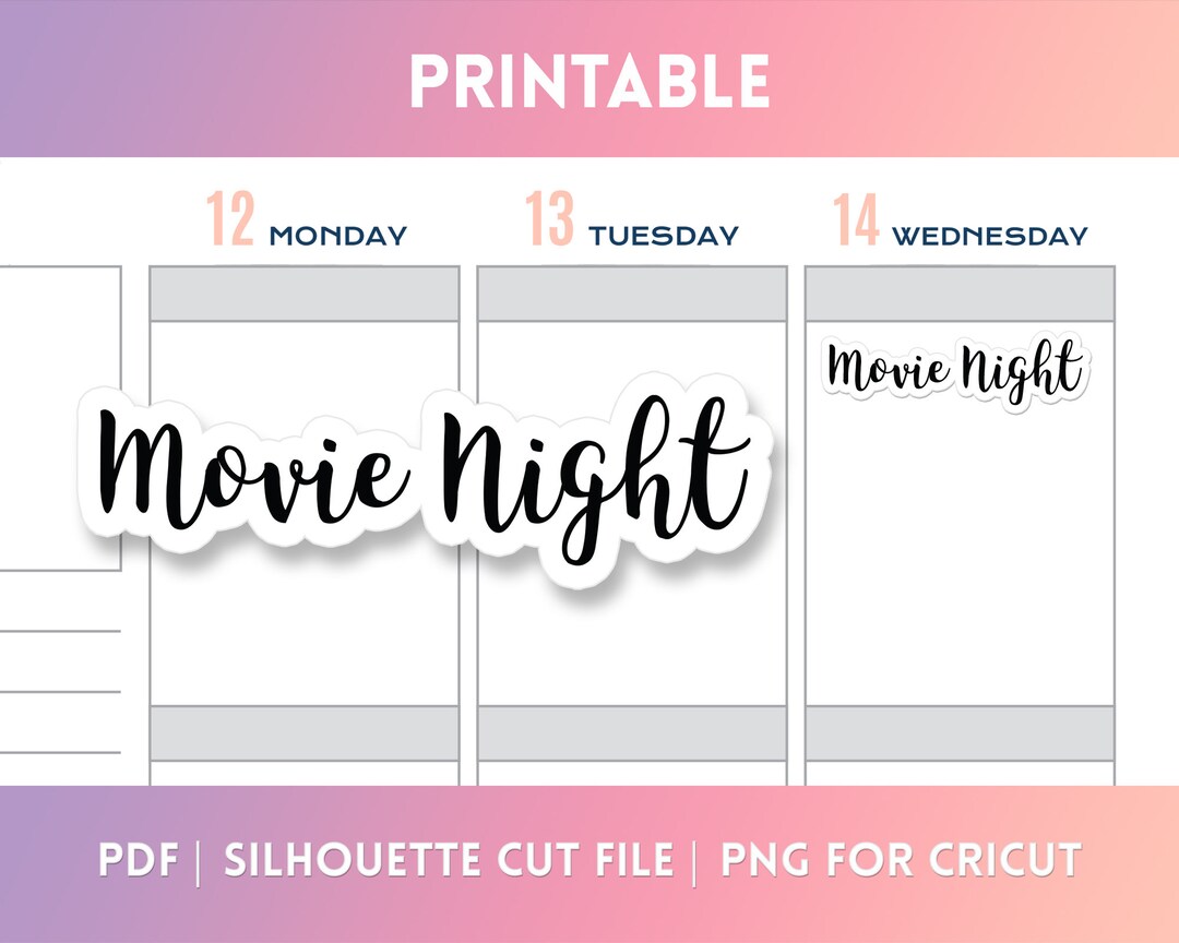 Print and Cut Movie Night Stickers, for Planners, Journaling ...