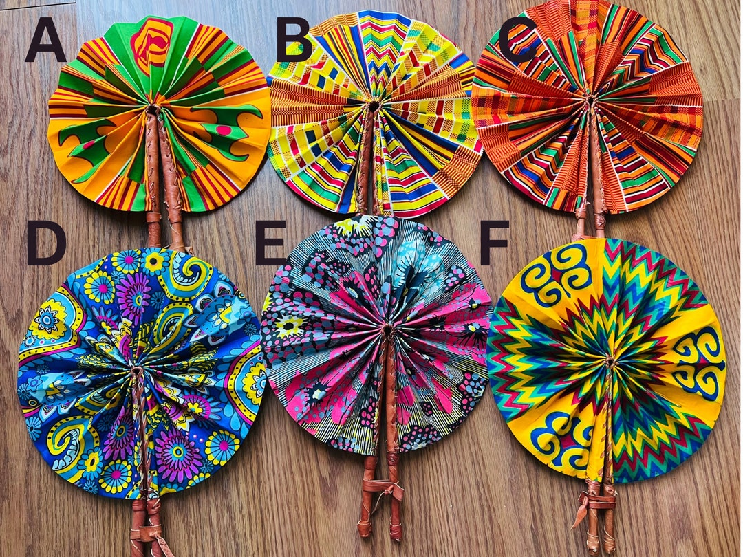 Hand Fan, Africa Fan , Ankara Print, African Print Fans With Leather ...