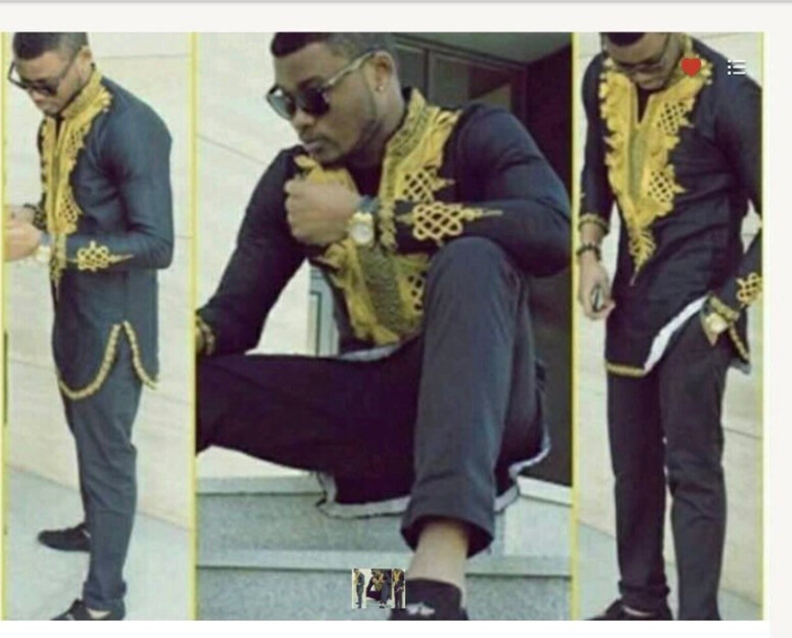 Black and Gold Embroidery African Men Clothing Top and Pants Only ...