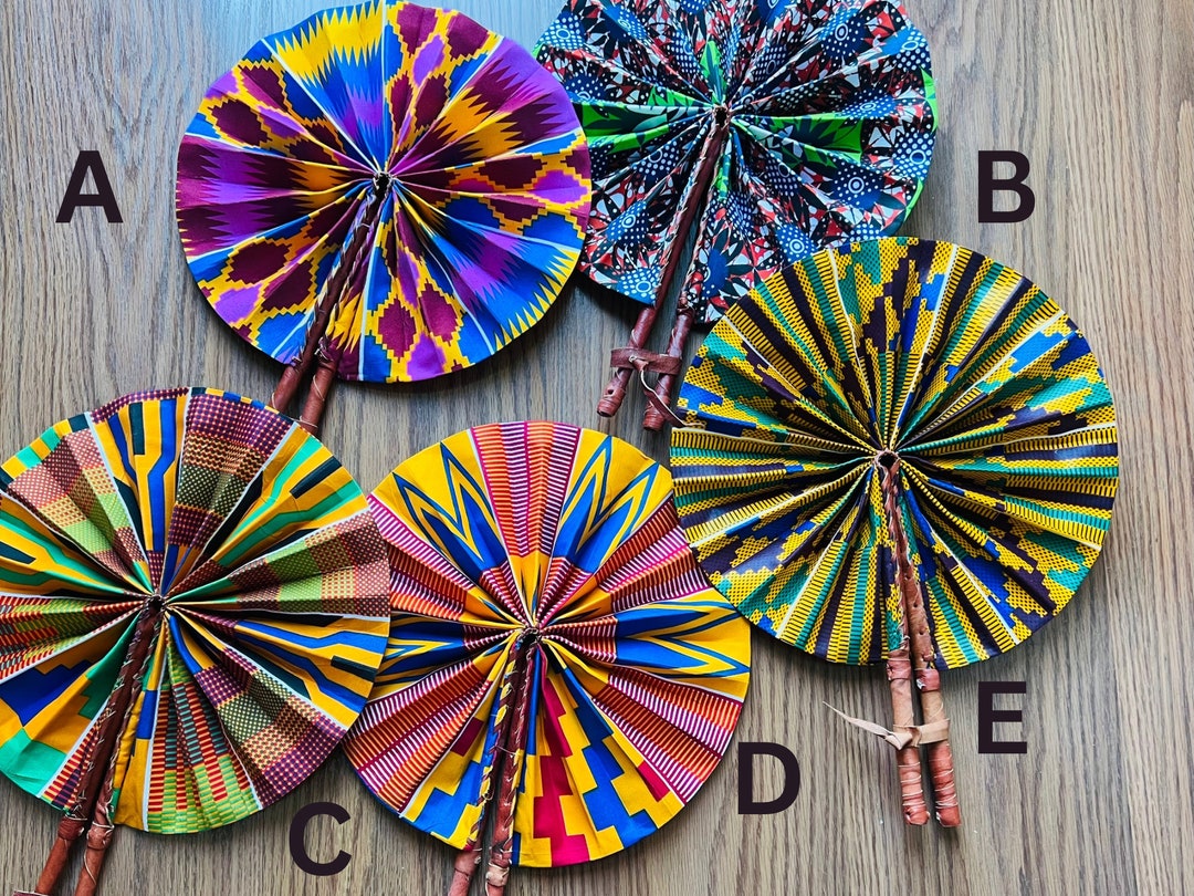 Hand Fan, Africa Fan , Ankara Print, African Print Fans With Leather ...