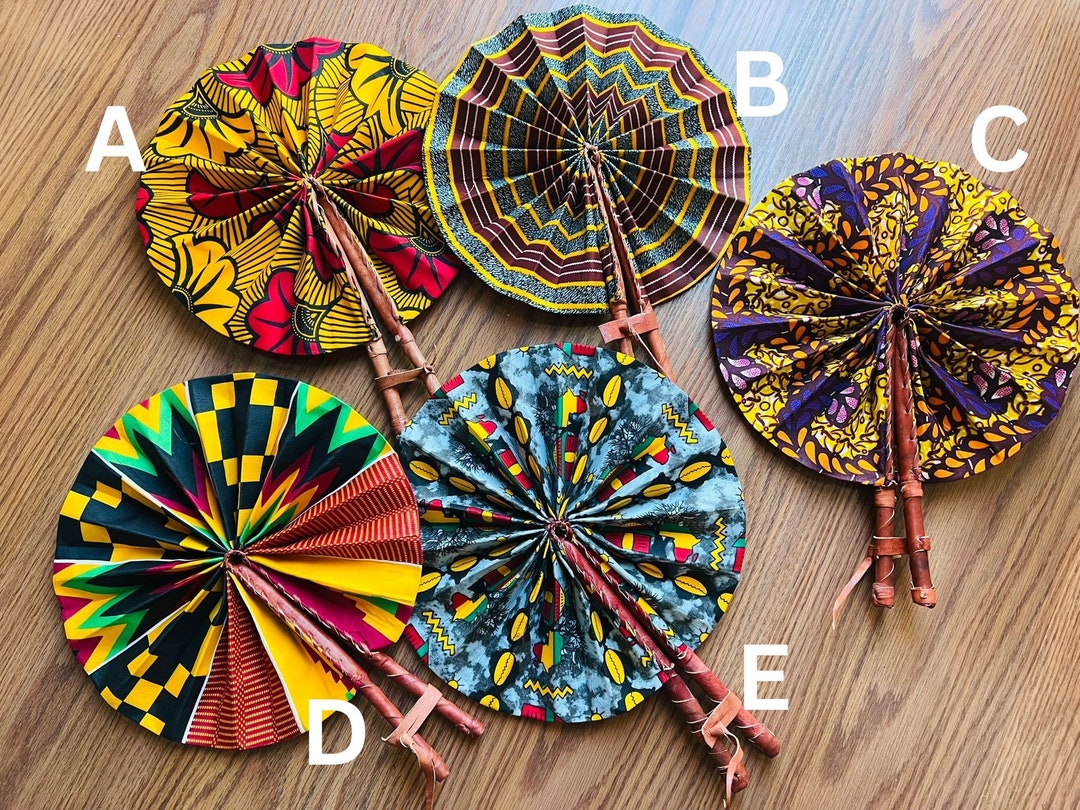 Hand Fan, Africa Fan , Ankara Print, African Print Fans With Leather ...
