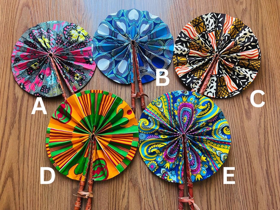 Hand Fan, Africa Fan , Ankara Print, African Print Fans With Leather ...