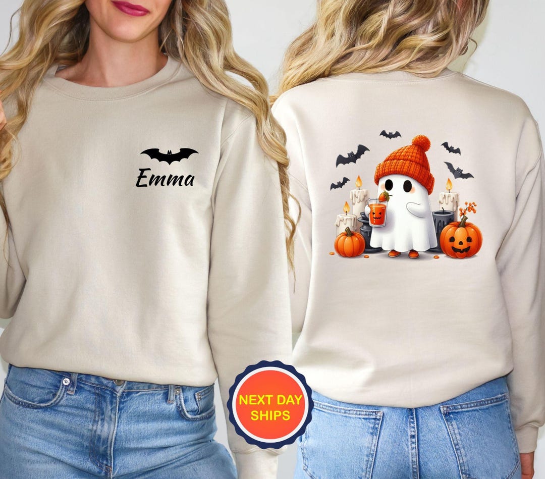 Custom Cute Ghost Drinking Sweatshirt or Hoodie, Halloween Party ...