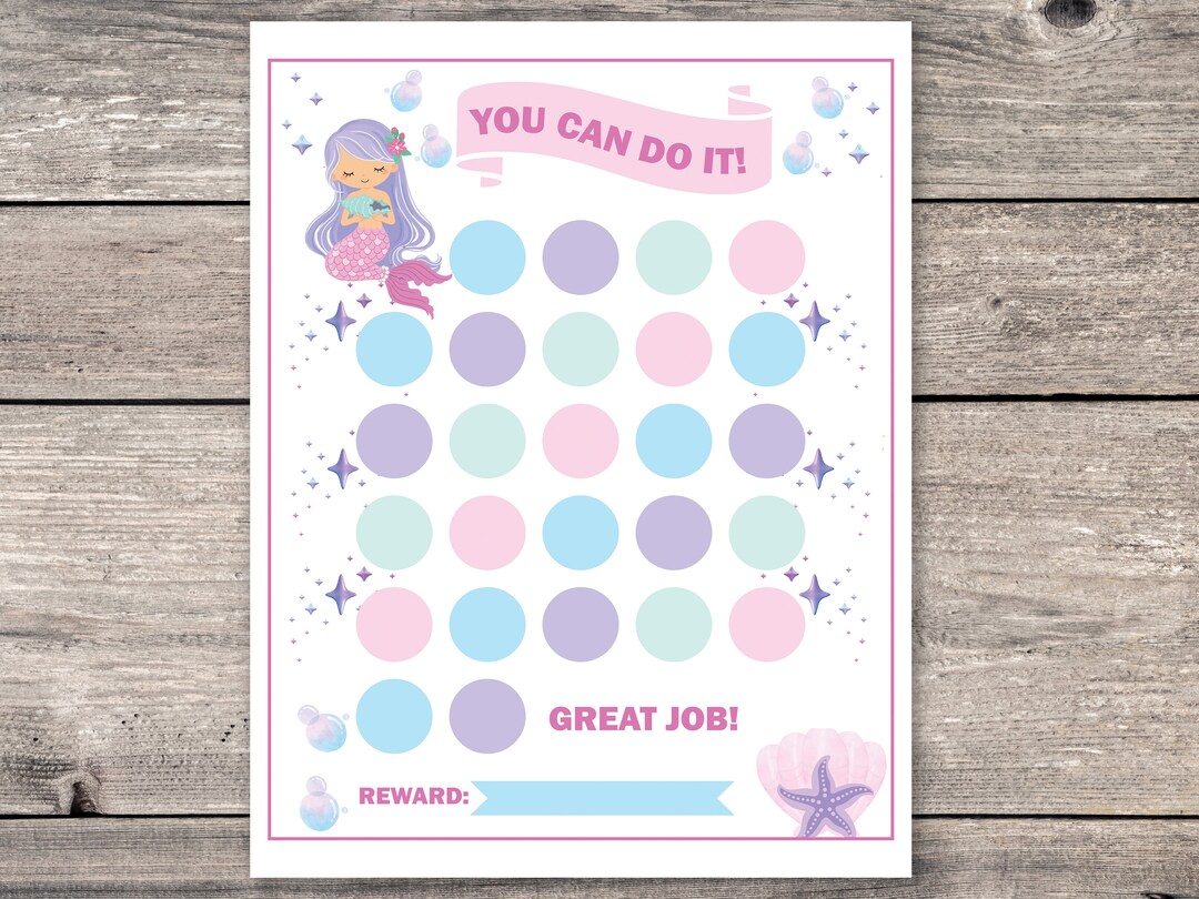 Mermaid Reward Chart, Behavior Chart, Sticker Chart, Kids Chore Chart ...