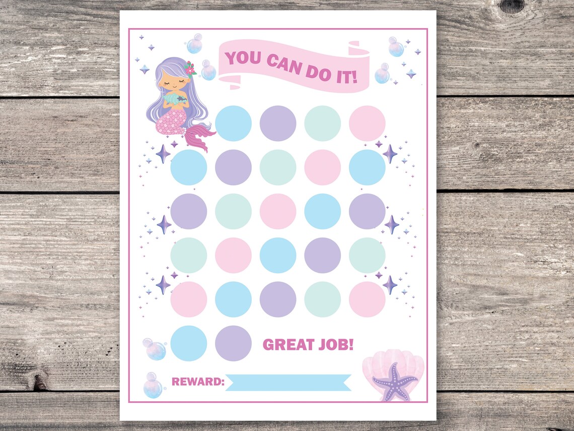 Mermaid Reward Chart, Behavior Chart, Sticker Chart, Kids Chore Chart ...