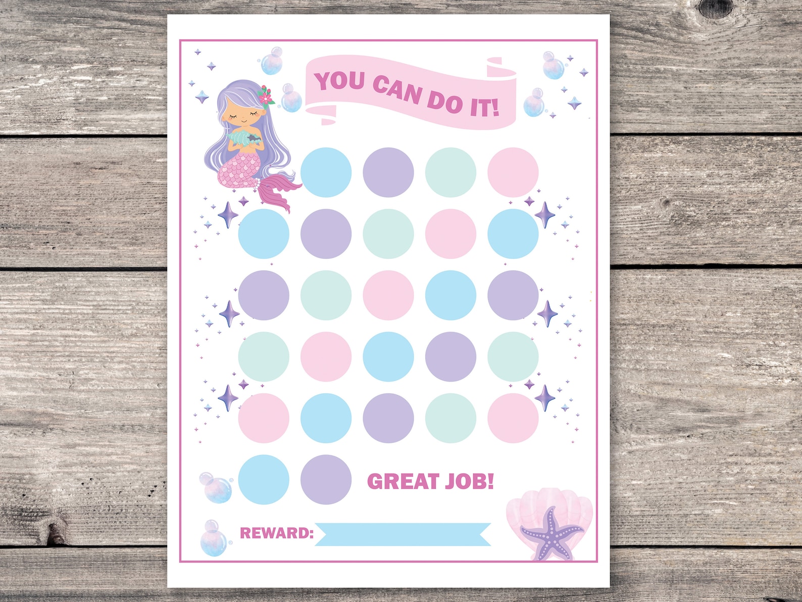 Mermaid Reward Chart, Behavior Chart, Sticker Chart, Kids Chore Chart ...
