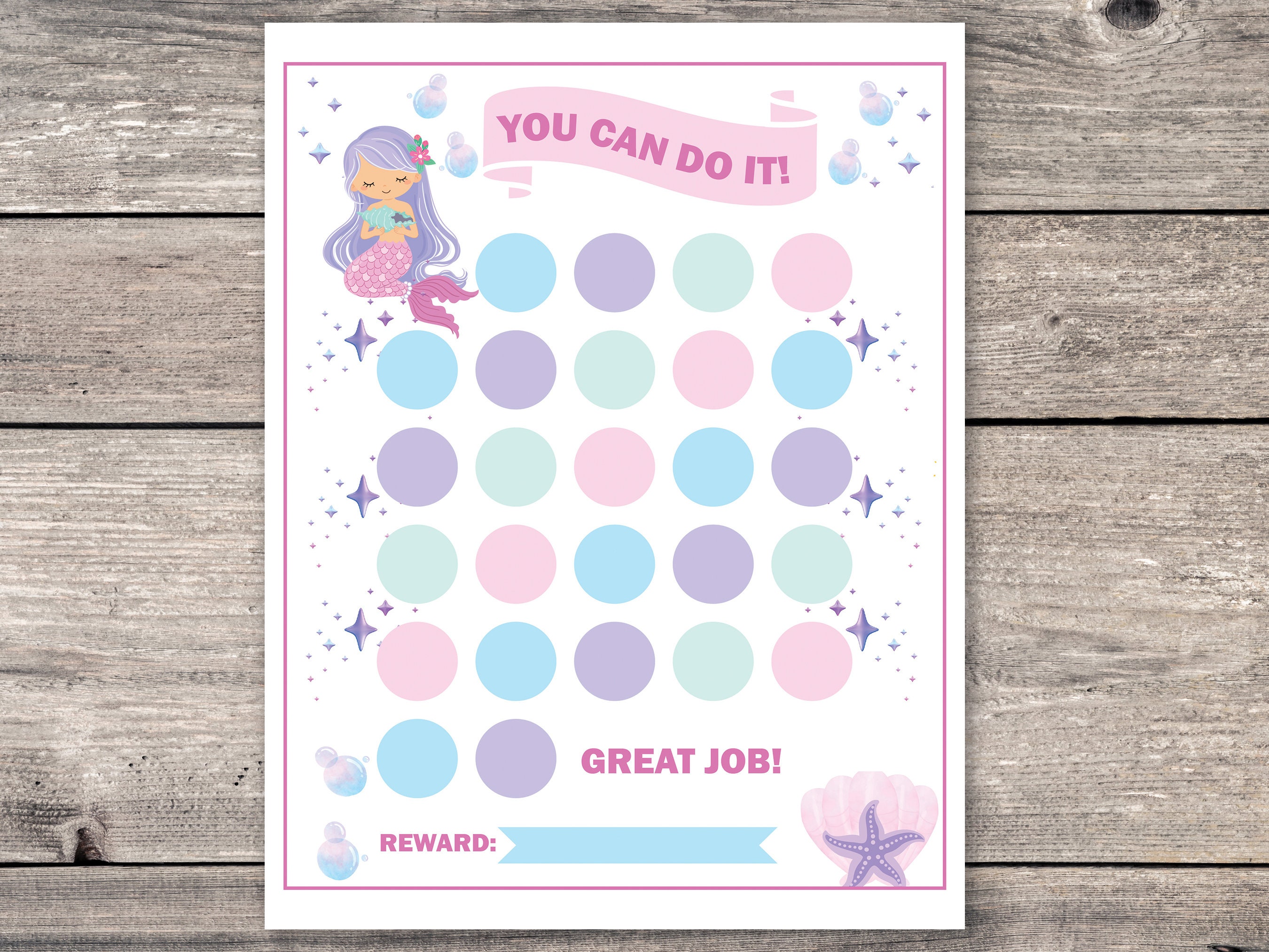 Mermaid Reward Chart, Behavior Chart, Sticker Chart, Kids Chore Chart ...