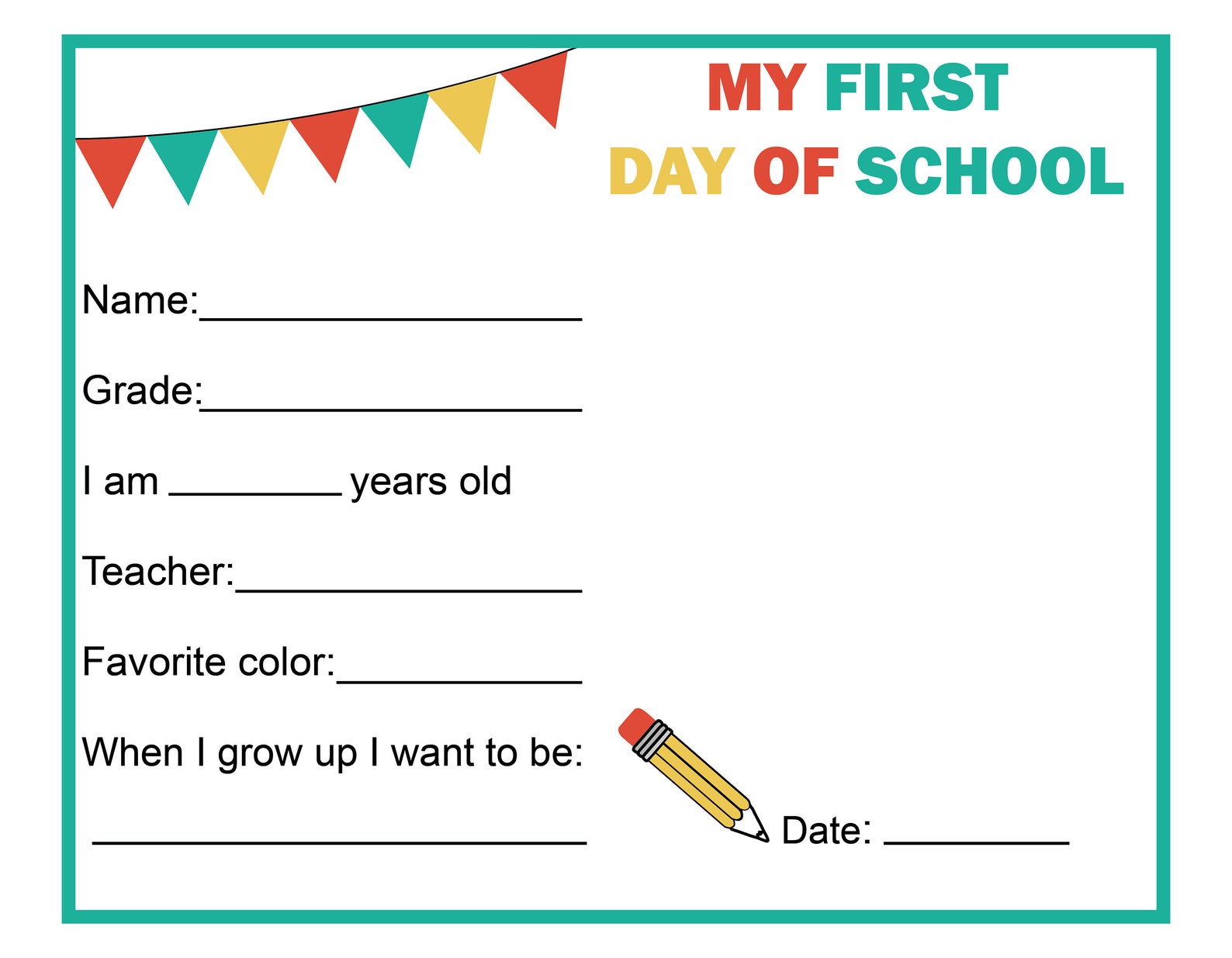 First Day of School Handprint Printable, Back to School Print, First ...