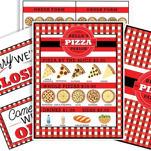 Personalized Pretend Play Pizza Menu Pretend Pizza Parlor - Etsy