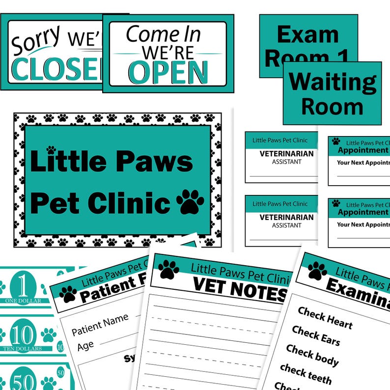 Vet Clinic Pretend Play Set, Vet Dramatic Play Printables, Vet Office ...