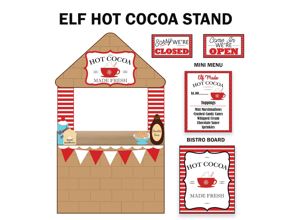 Elf Hot Cocoa Stand, Elf Christmas Props, Printable Elf Hot Cocoa Booth ...