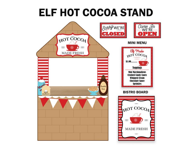 Elf Hot Cocoa Stand, Elf Christmas Props, Printable Elf Hot Cocoa Booth ...