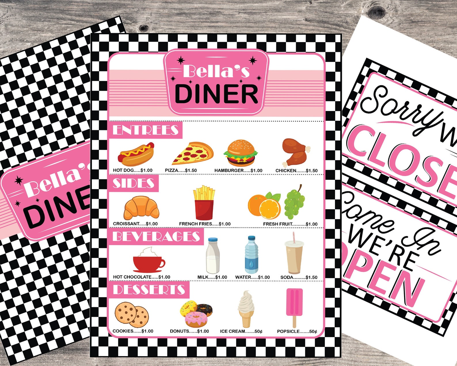 Personalized Pretend Play Diner Menu, Pretend Retro Restaurant Menu ...