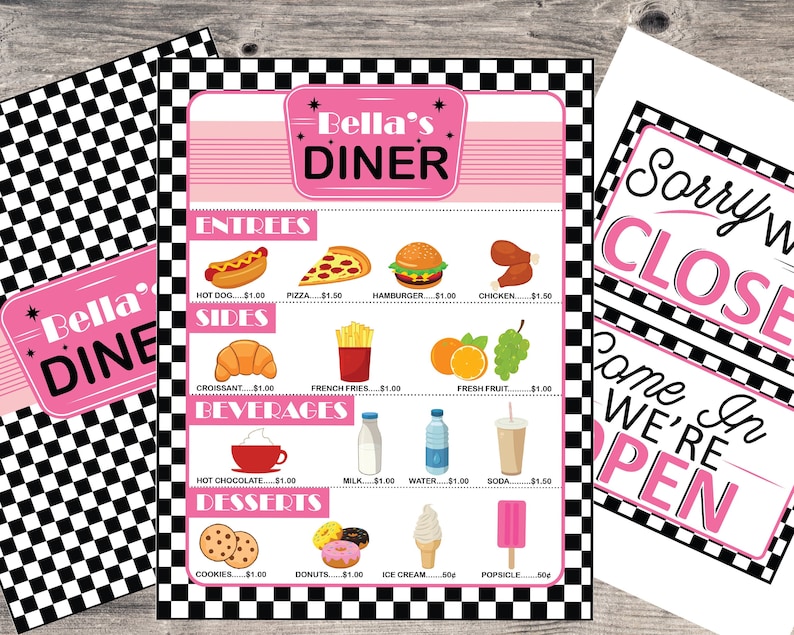 Personalized Pretend Play Diner Menu, Pretend Retro Restaurant Menu ...