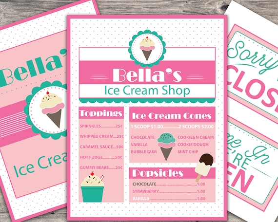 Personalized Ice Cream Shop Pretend Play Menu Retro Pretend | Etsy