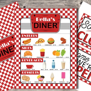 Personalized Pretend Play Diner Menu, Red Pretend Retro Restaurant Menu ...