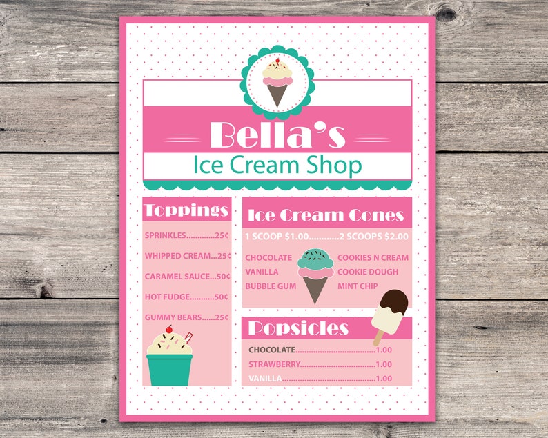 Personalized Ice Cream Shop Pretend Play Menu, Retro Pretend Ice Cream ...