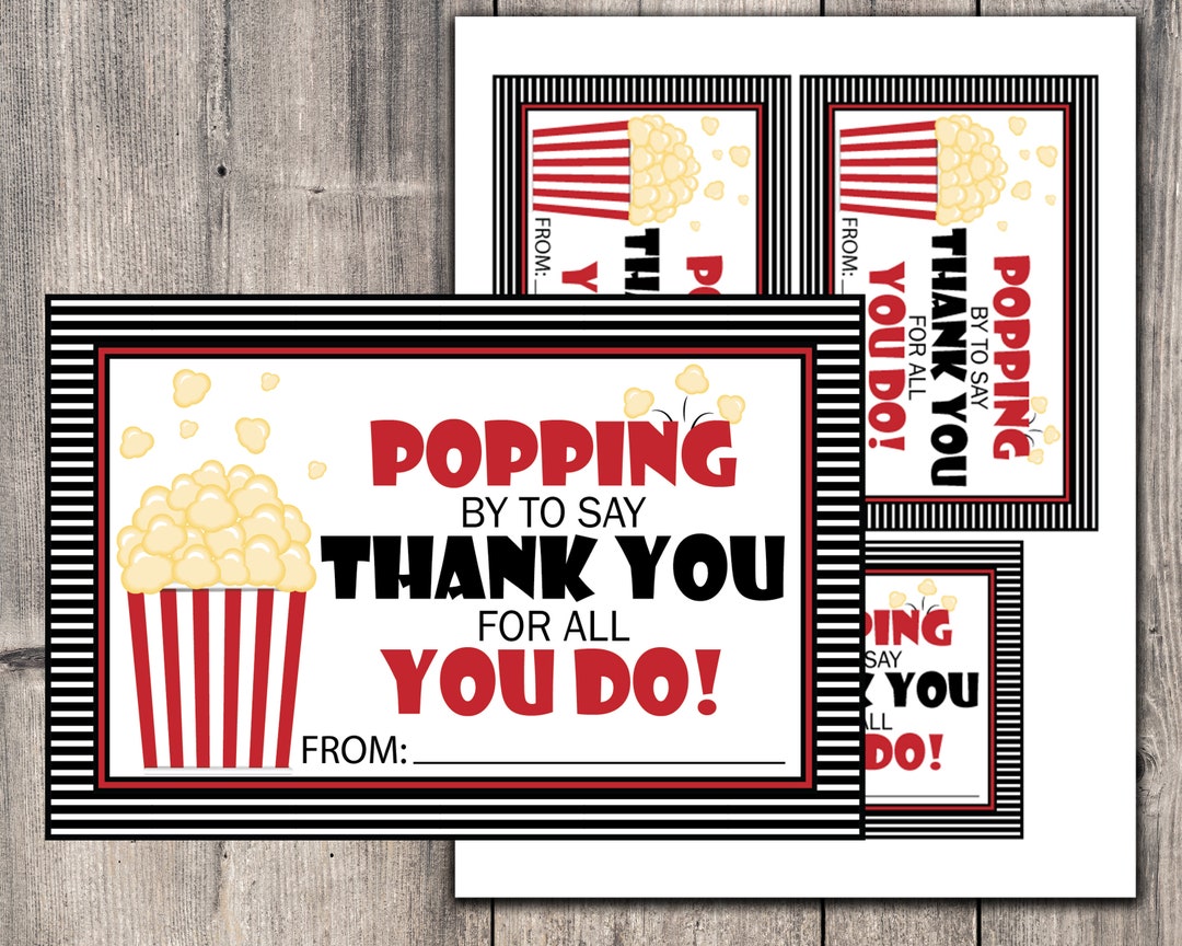 Popcorn Thank You Tag, Teacher Appreciation, Popcorn Gift Tag, Staff ...