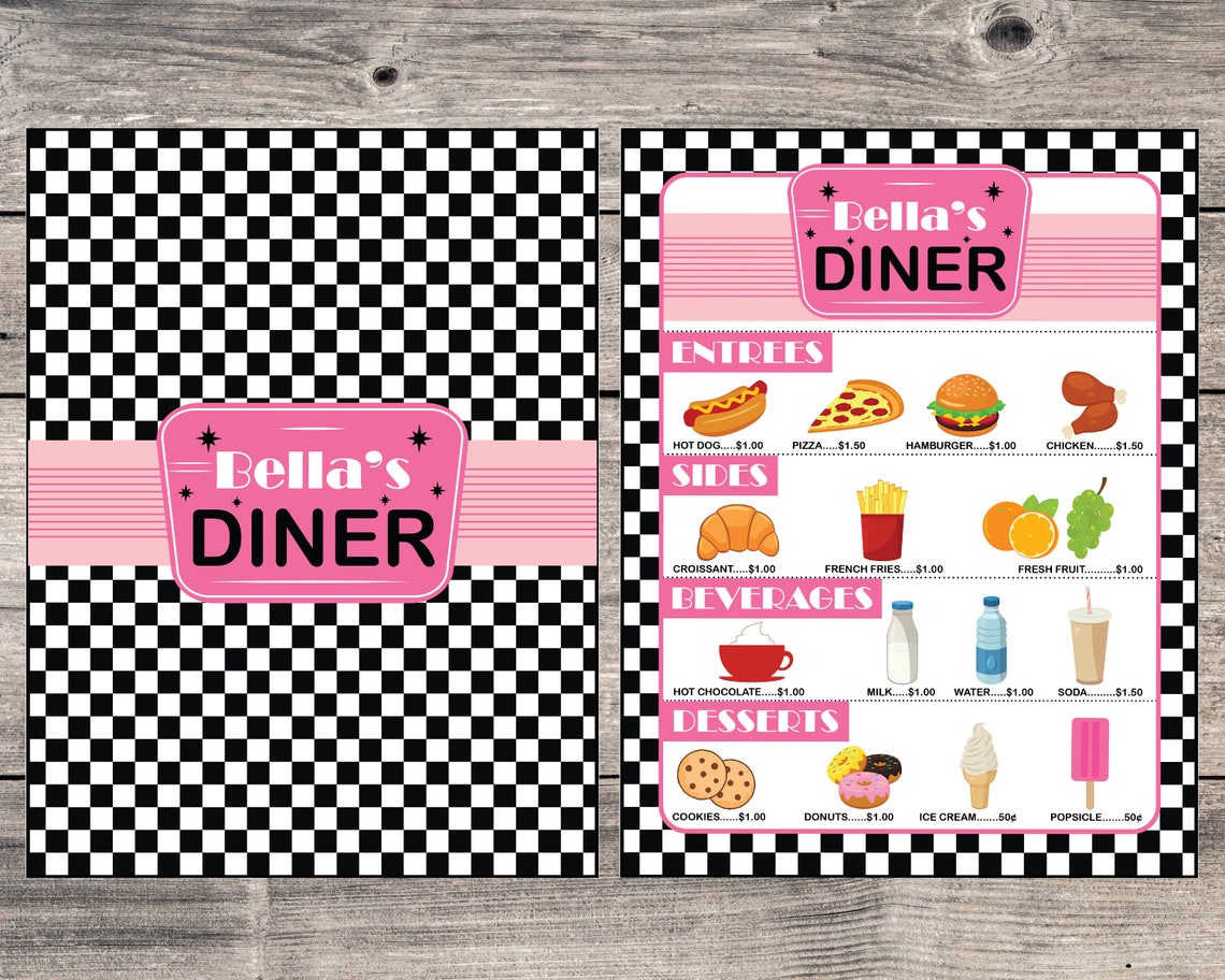 Personalized Pretend Play Diner Menu, Pretend Retro Restaurant Menu ...