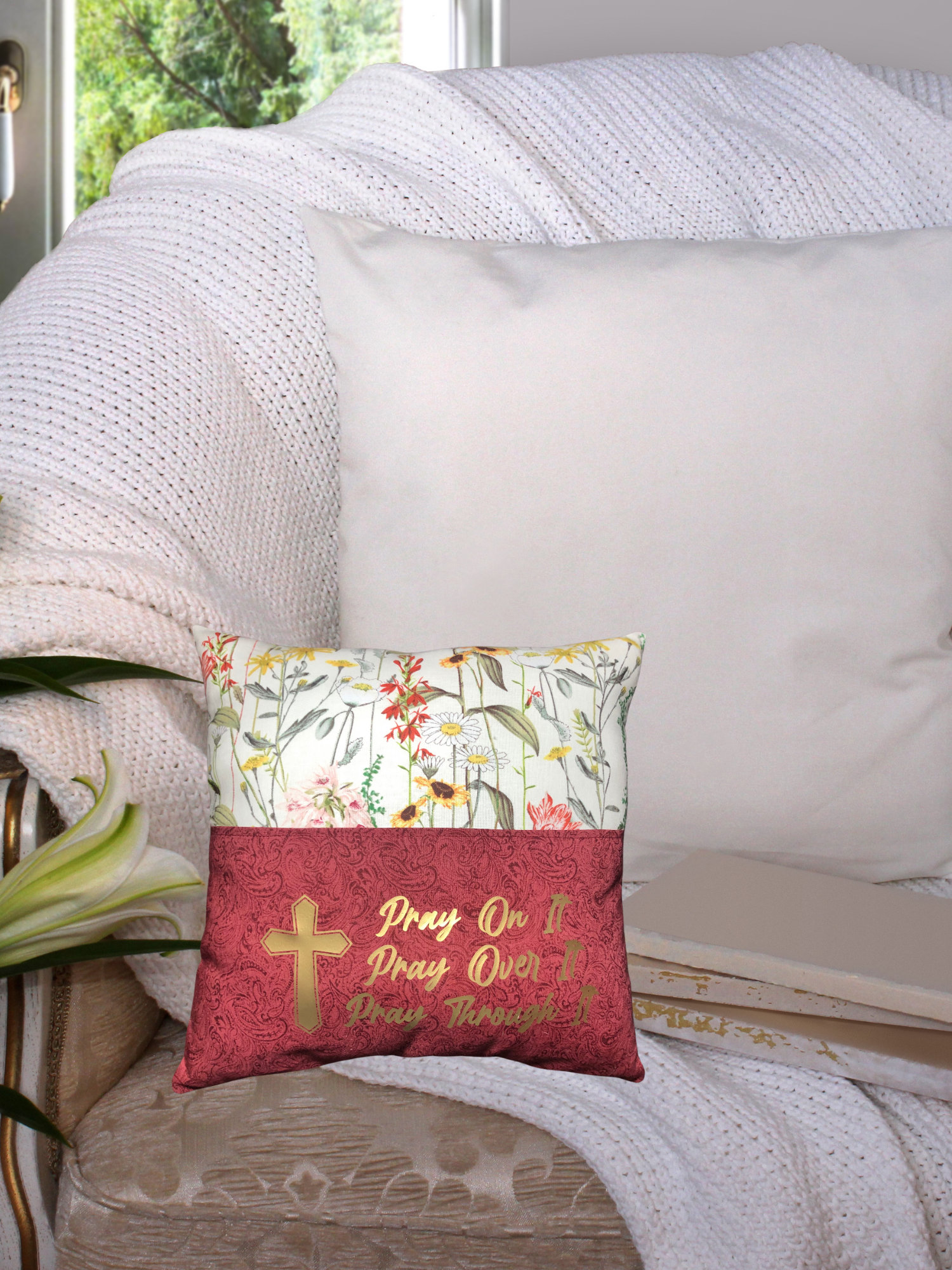 Wildflower Prayer Pillow With Prayer Intention Pocket, Decorated Cross ...
