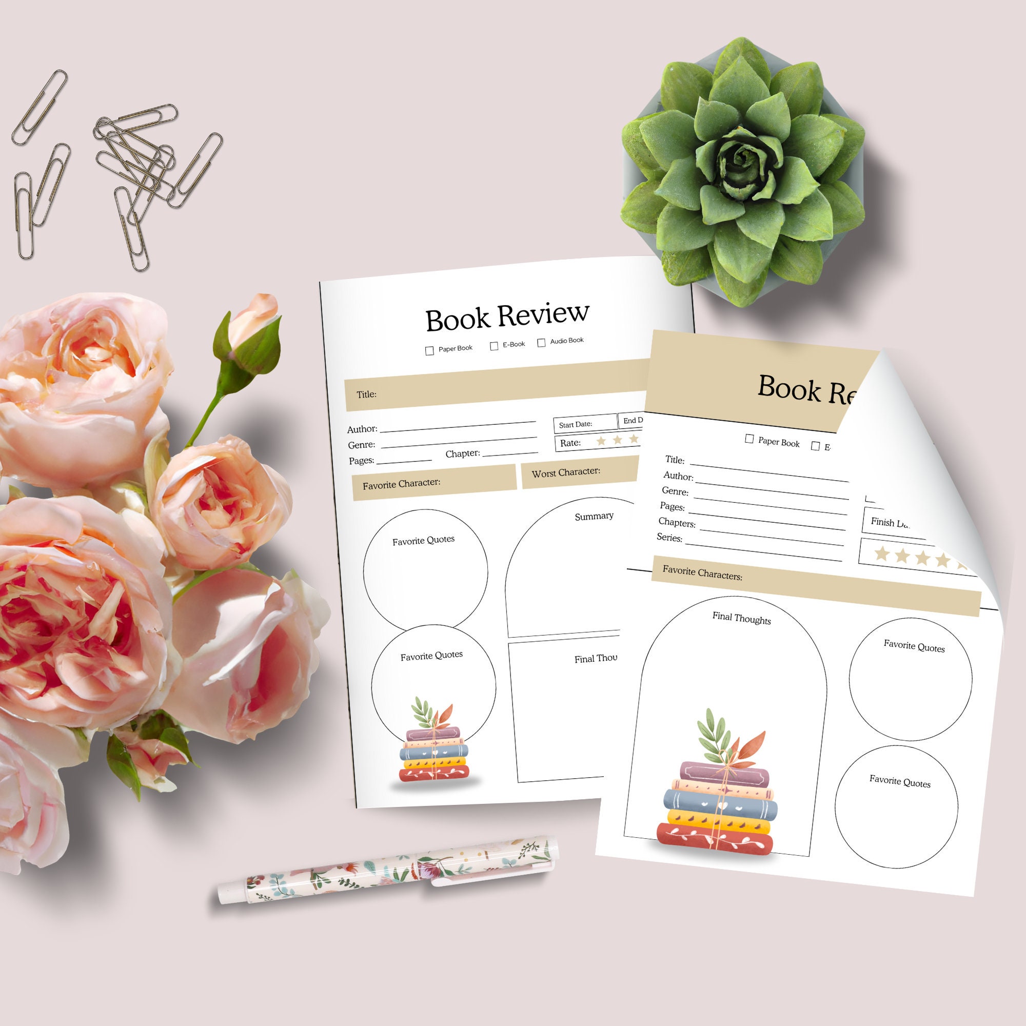 Printable Book Review | Book Review Log | Reading Journal | Book ...