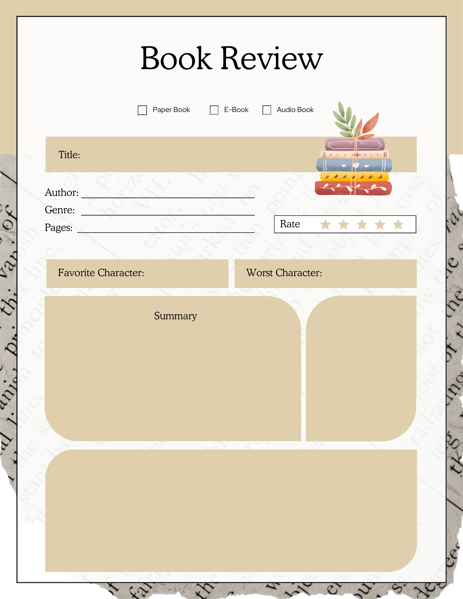 Printable Book Review | Book Review Log | Reading Journal | Book ...