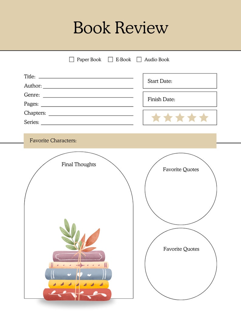 Printable Book Review | Book Review Log | Reading Journal | Book ...