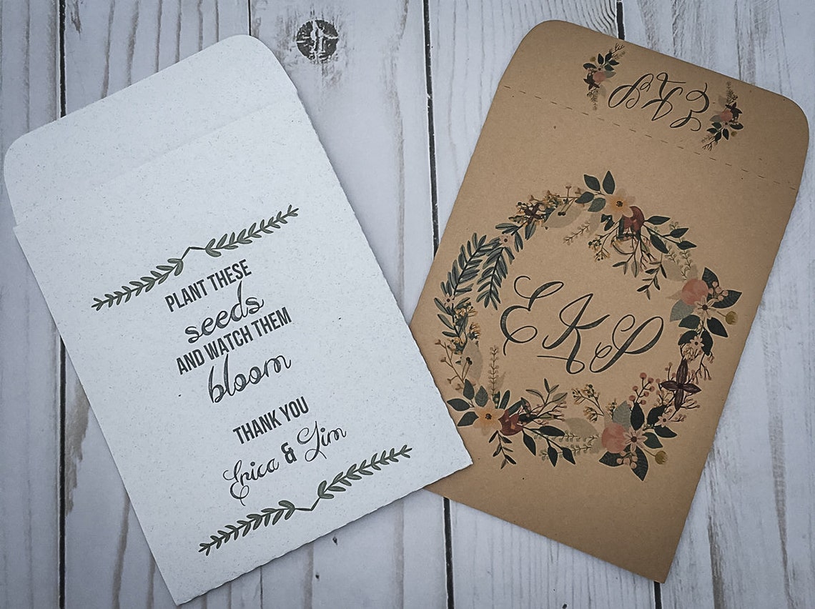 Monogram Wedding Favors Seed Packets Invitations Initial Personalized ...