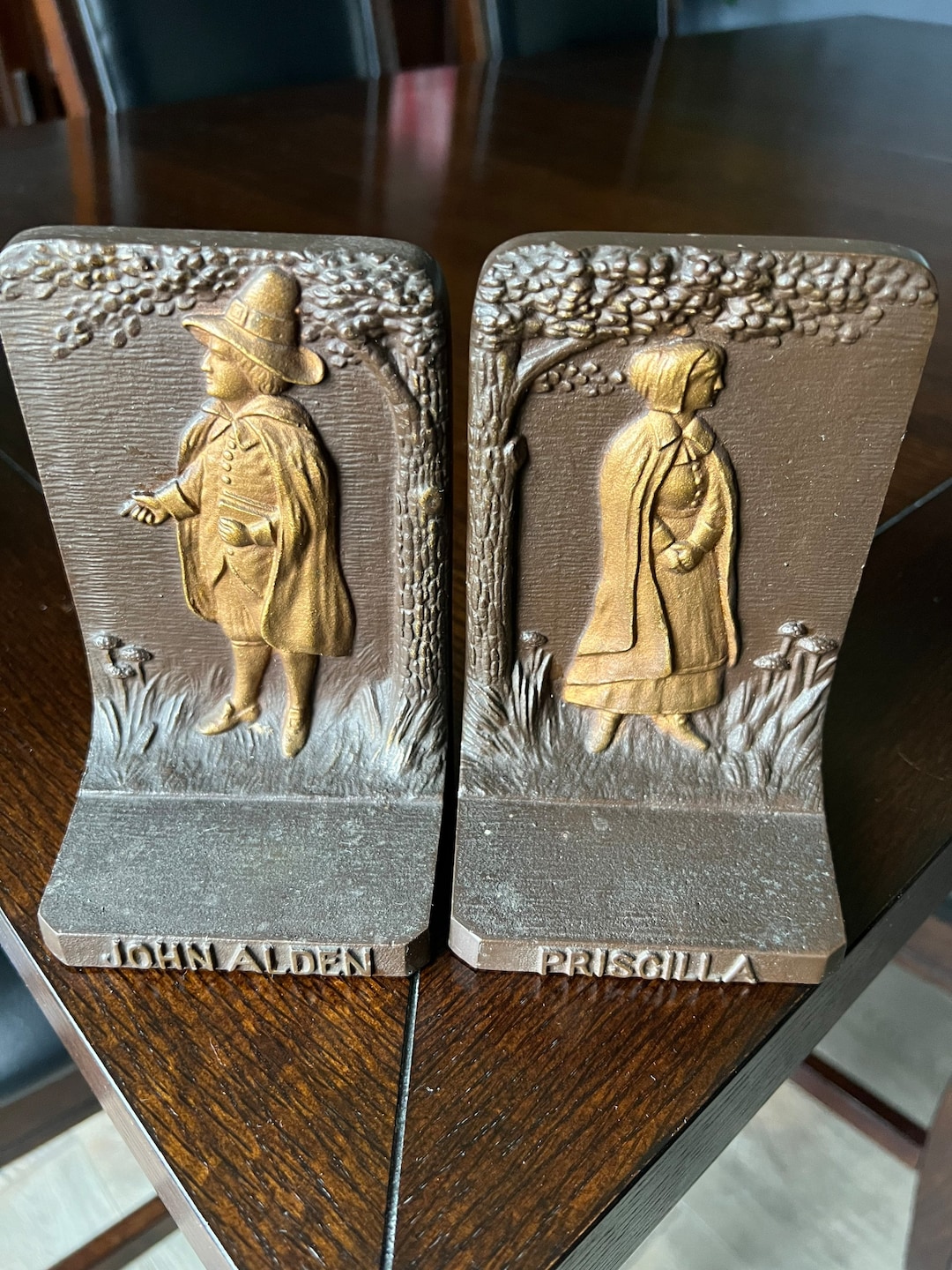 Antique 1920’s John Alden and Priscilla Bookends by Bradley and Hubbard ...