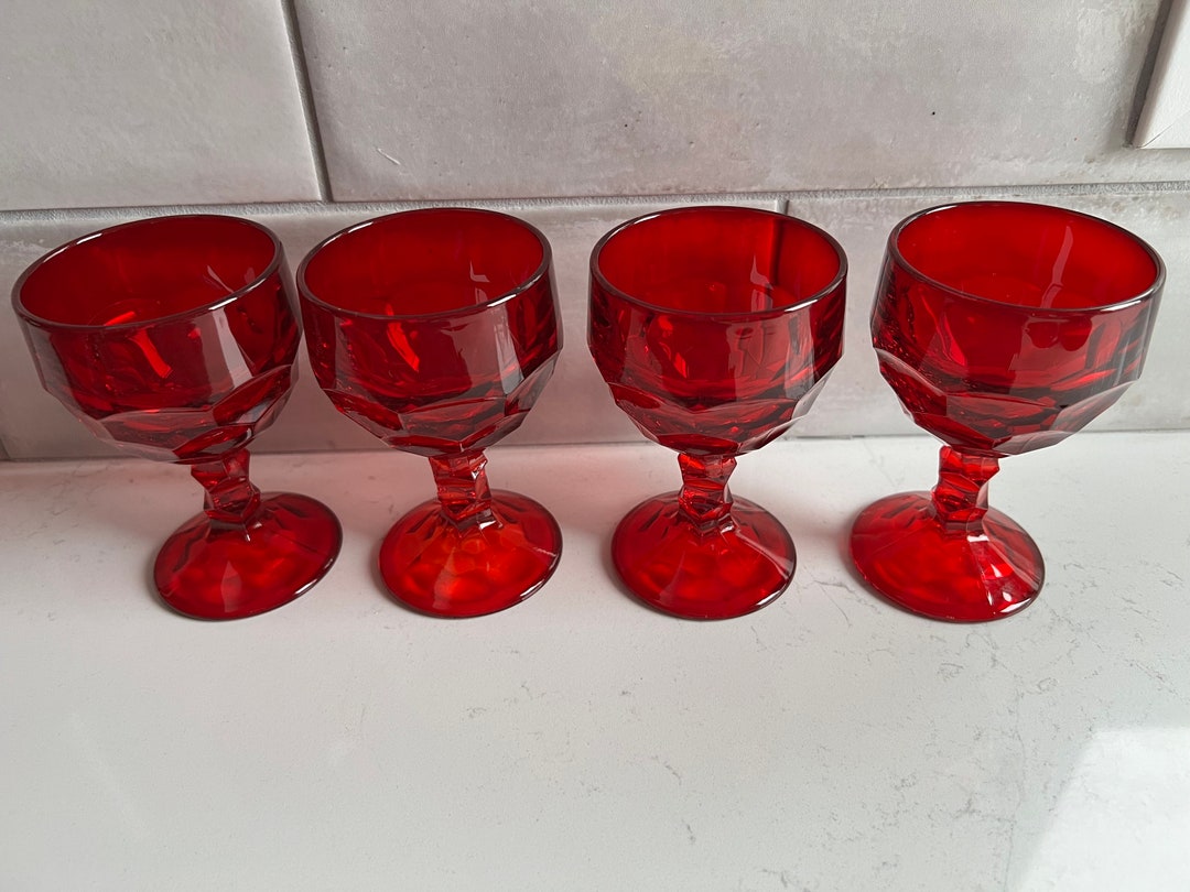 Vintage Set of 4 Mid Century Viking Glass Georgian Ruby 4 Oz. Wine or ...