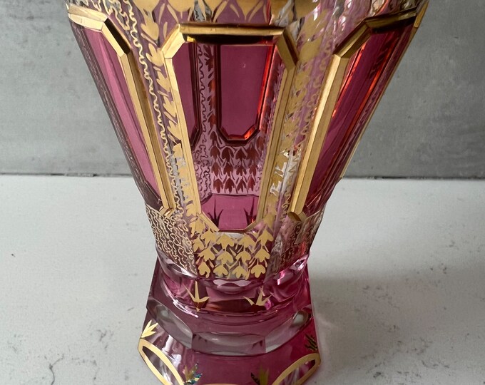 Antique Czech Bohemian Moser Glass Ruby Cabochon Pattern Footed Tumbler ...