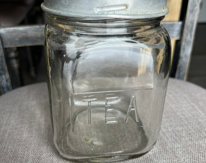 Vintage Hoosier Cabinet Glass Tea Canister Farmhouse, Cottage Jar Made ...