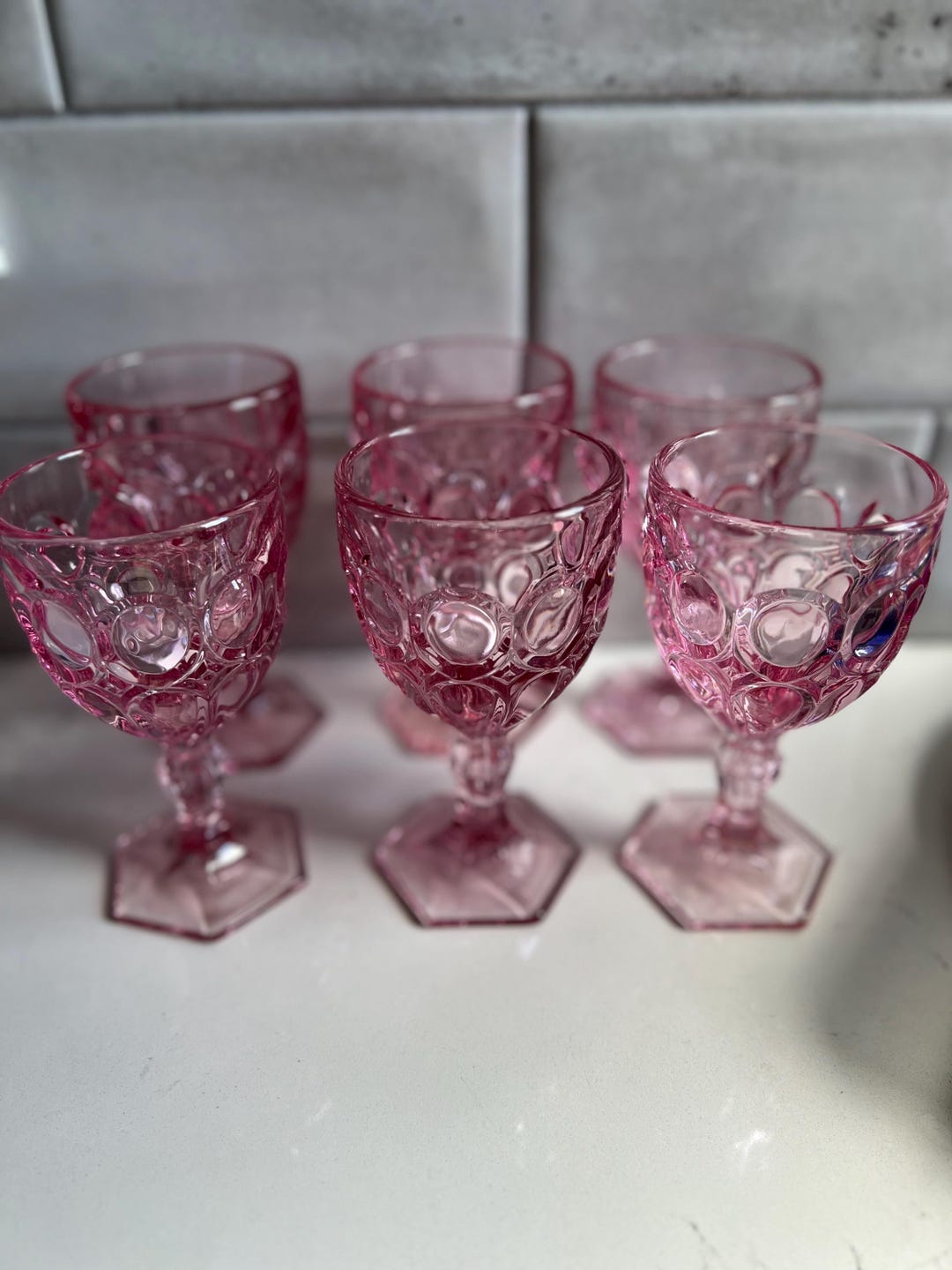 Vintage Fostoria Moonstone Pink Set of Six Wine Glasses, Stem 2882 ...