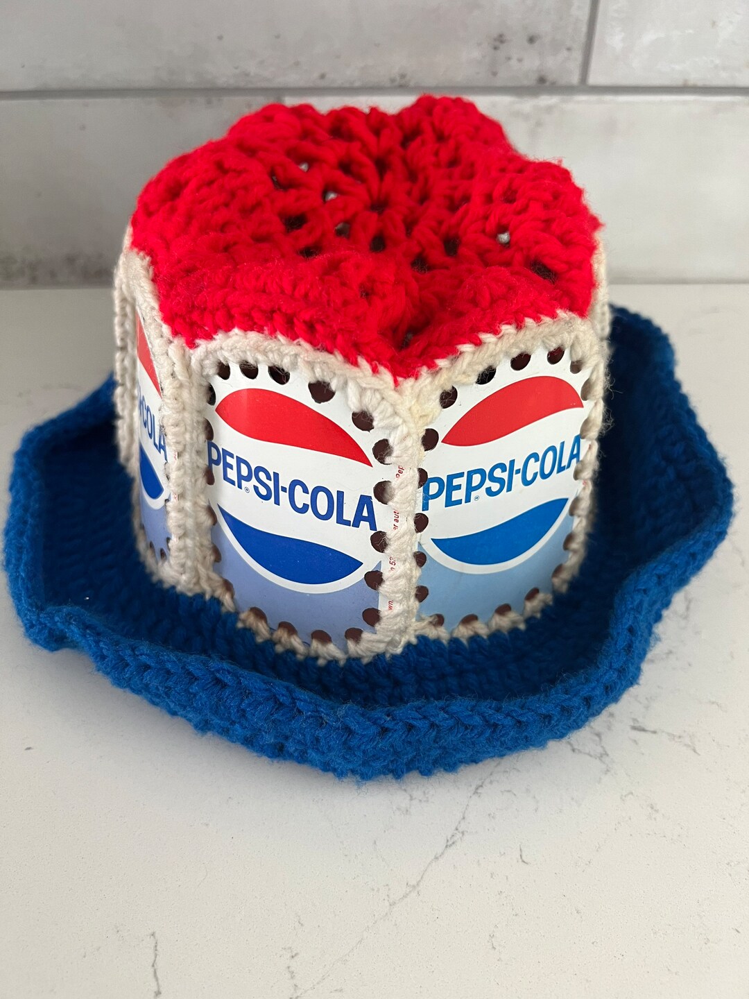 Vintage 1970's Pepsi Cola Crochet Red White Blue Handmade Bucket Hat - Etsy