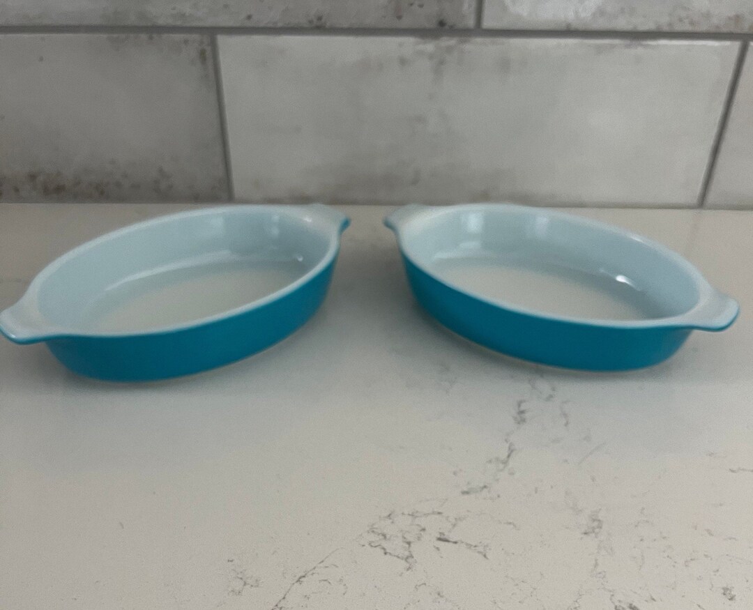 Vintage Set of Two Pyrex Blue Pixie #700 Au Gratin Casserole Dishes- 10 ...