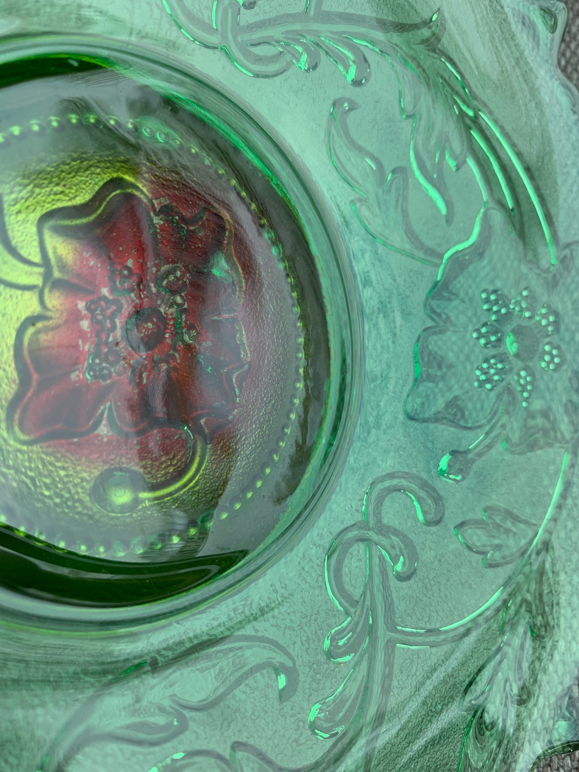 Antique Northwood Green Poppy Dish With Goofus Glass Effect | Etsy