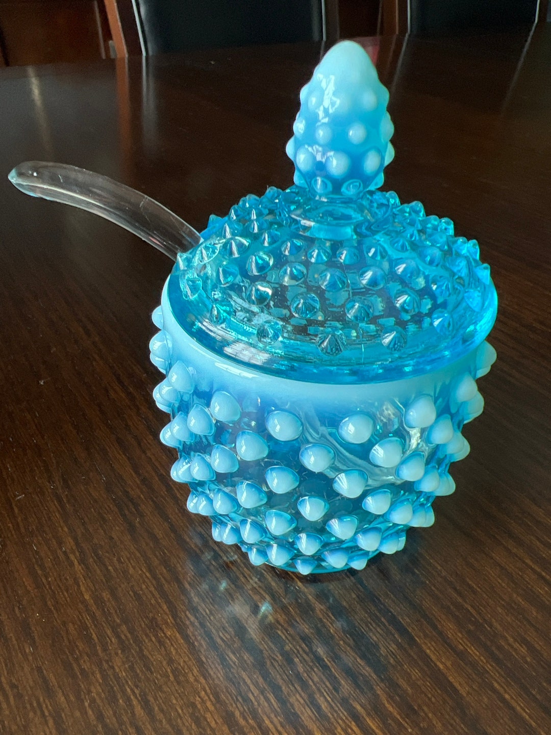 Vintage Fenton Blue Opalescent Hobnail 3 Piece Jam Set, 5"- # 3903 ...