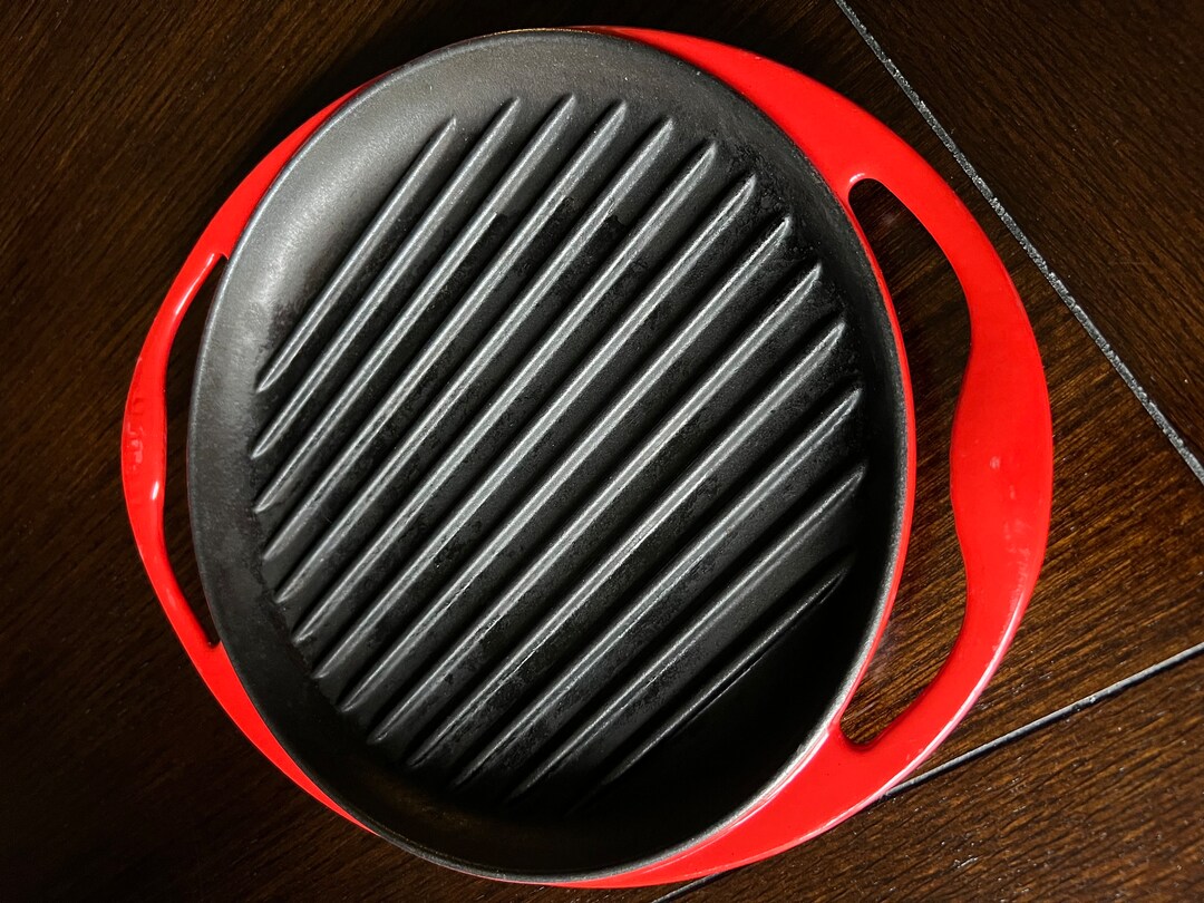 Vintage Le Creuset Flame Red Cast Iron Enameled Round Grill Pan #26 ...