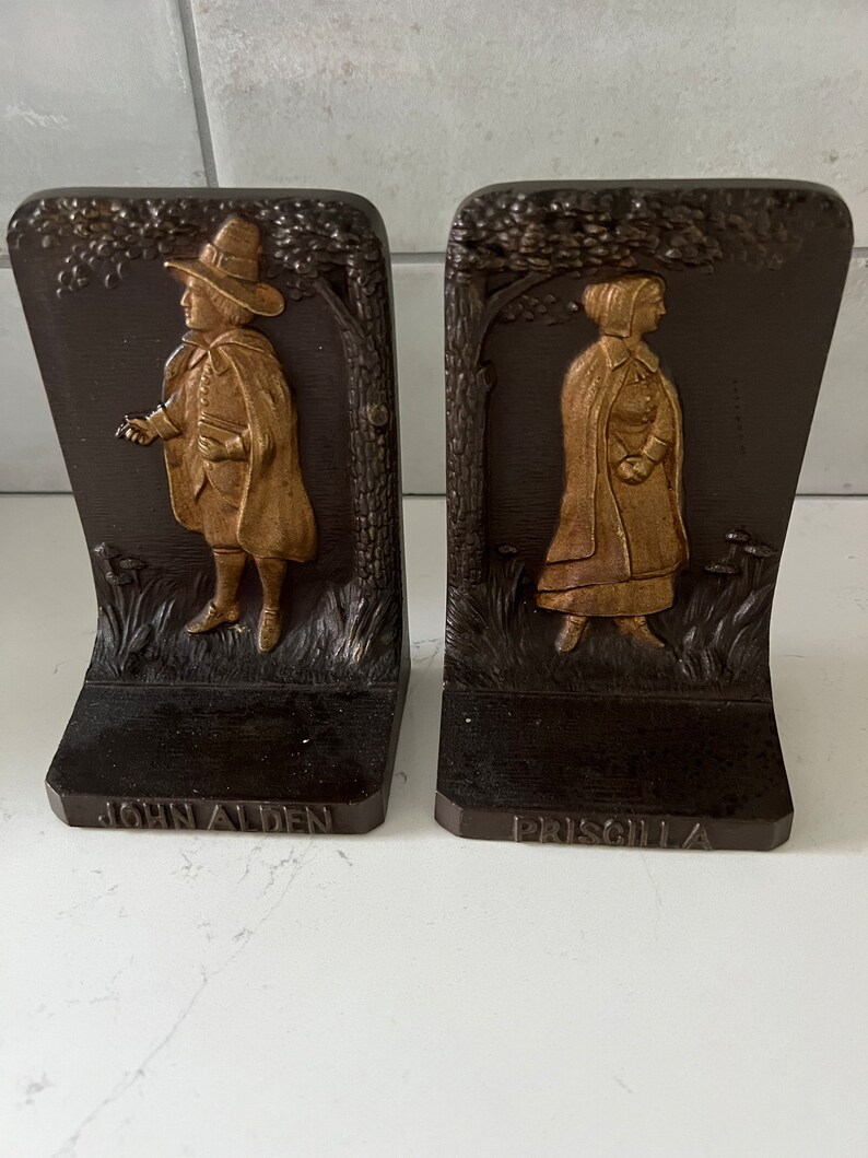 Antique 1920’s John Alden and Priscilla Bookends by Bradley and Hubbard ...