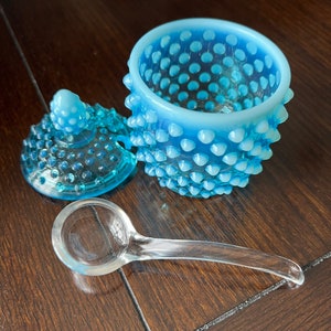 Vintage Fenton Blue Opalescent Hobnail 3 Piece Jam Set, 5"- # 3903 ...