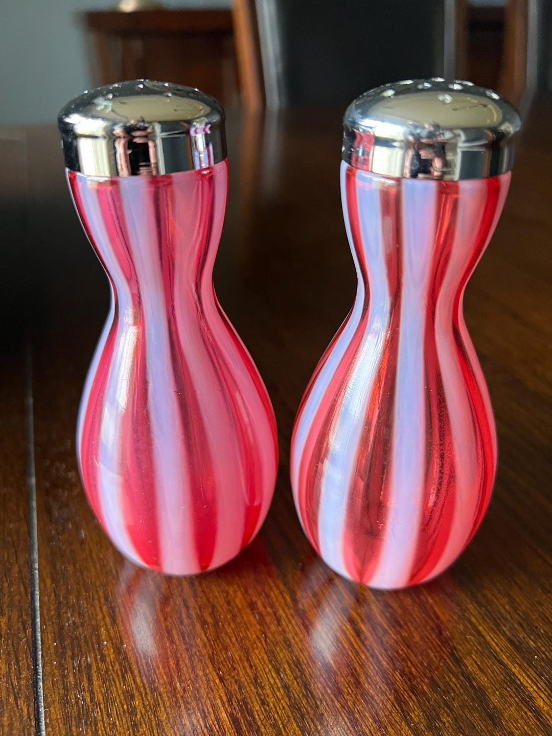 Vintage Fenton New World Rib Optic Cranberry Opalescent Salt and Pepper ...