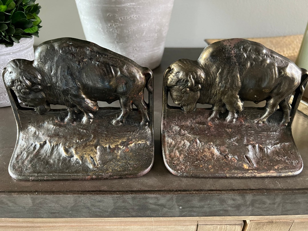 Rare Antique Judd Buffalo Cast Iron Bookends 09695 Western Decor ...